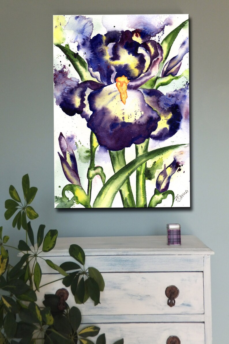 IRIS SPLASH Art Canvas Print of Original Watercolour Painting Purple ...