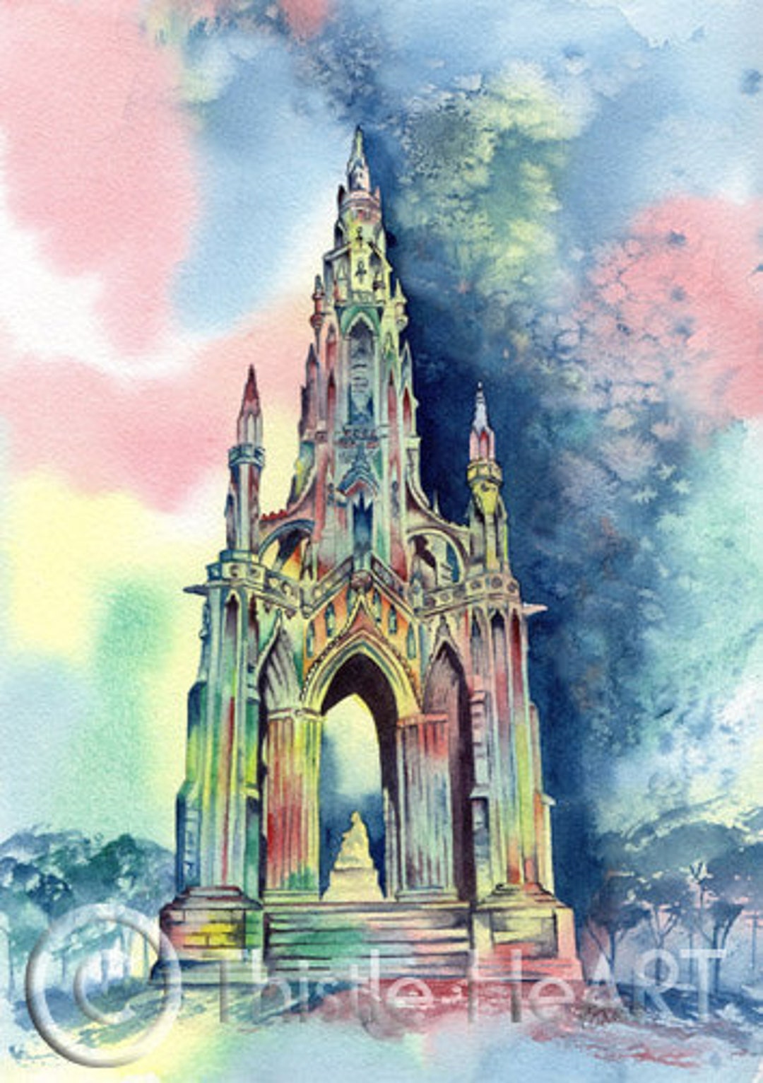 SCOTT MONUMENT EDINBURGH Scotland Art Print of Original Watercolour ...