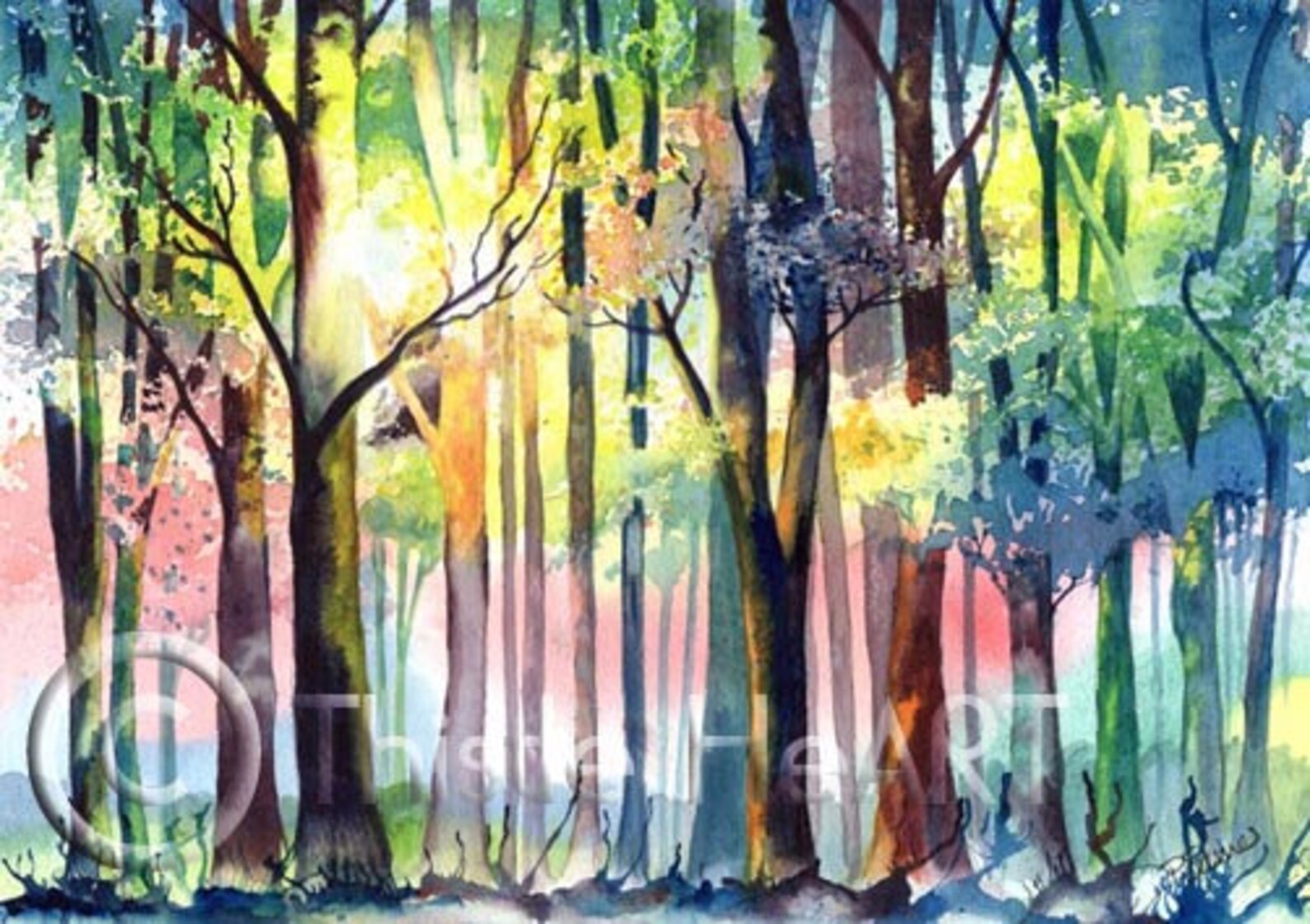 FOREST LIGHT Art Print of Original Watercolour Painting Trees Woods ...