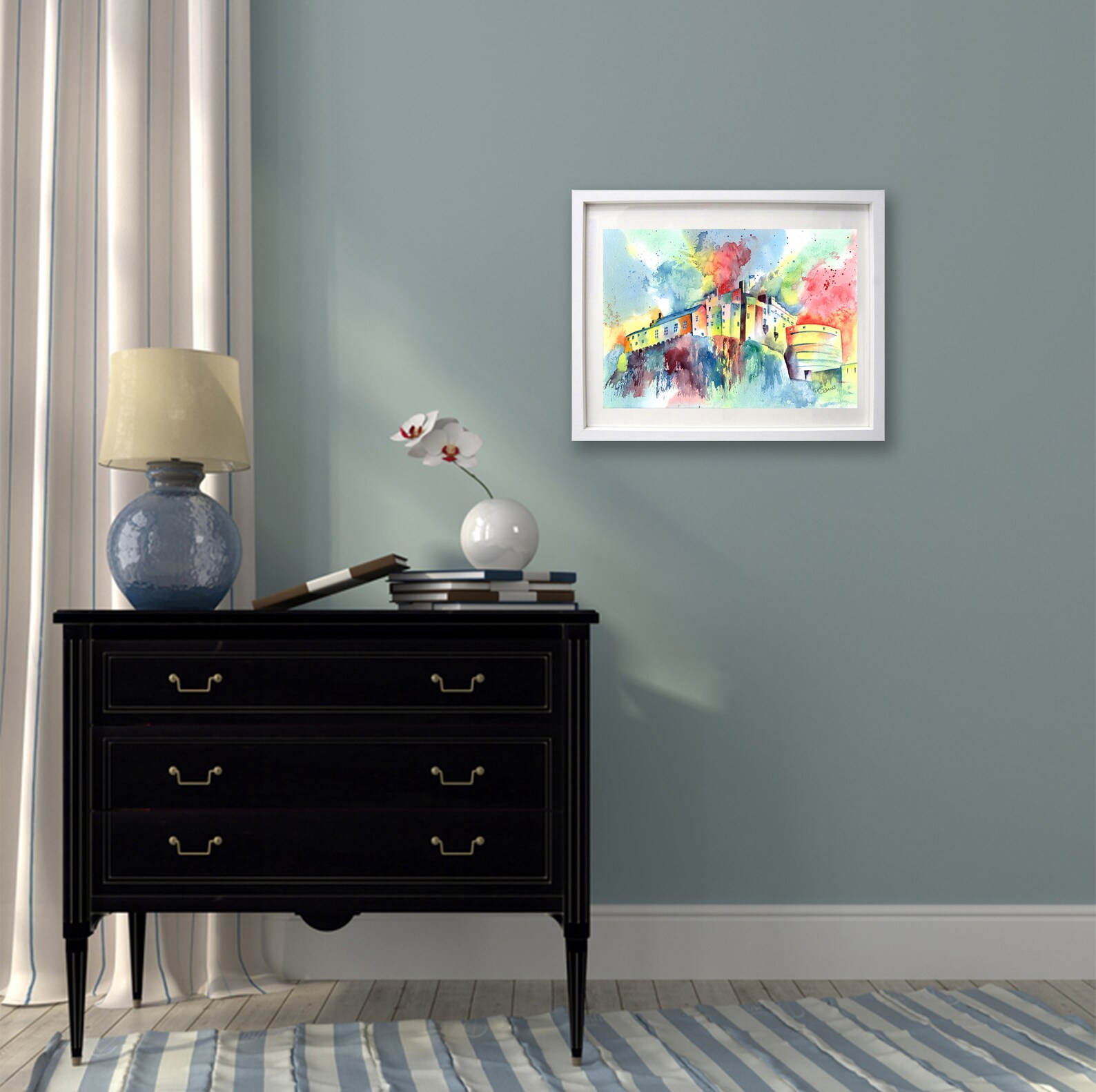 EDINBURGH CASTLE Scotland Art Print of Original Watercolour Painting ...