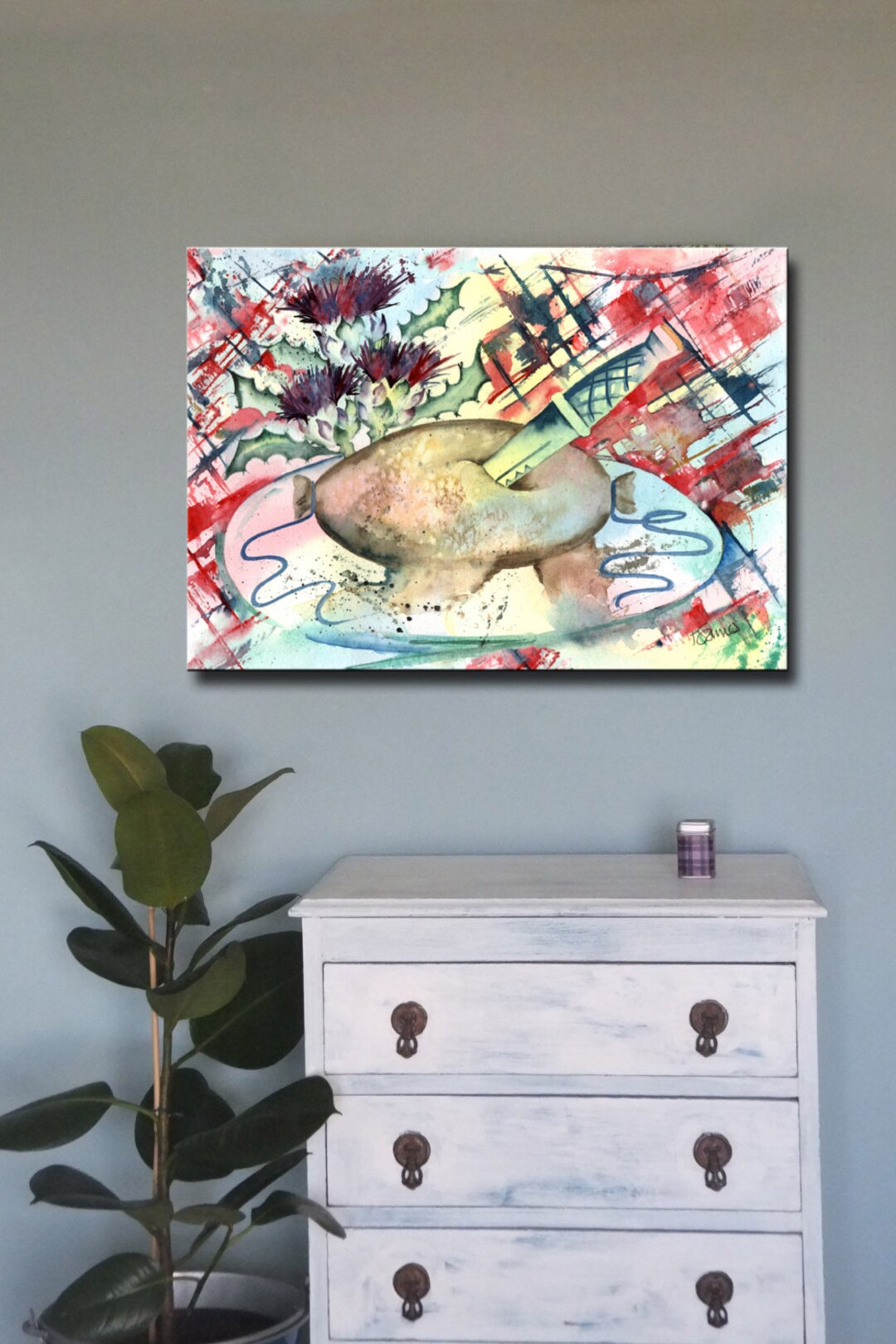 SCOTTISH HAGGIS Scotland Art Canvas Print of Original Watercolour ...