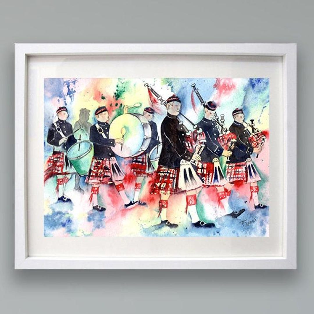 PIPE BAND A4 or A3 Print - Art Print of Original Scottish Watercolour ...