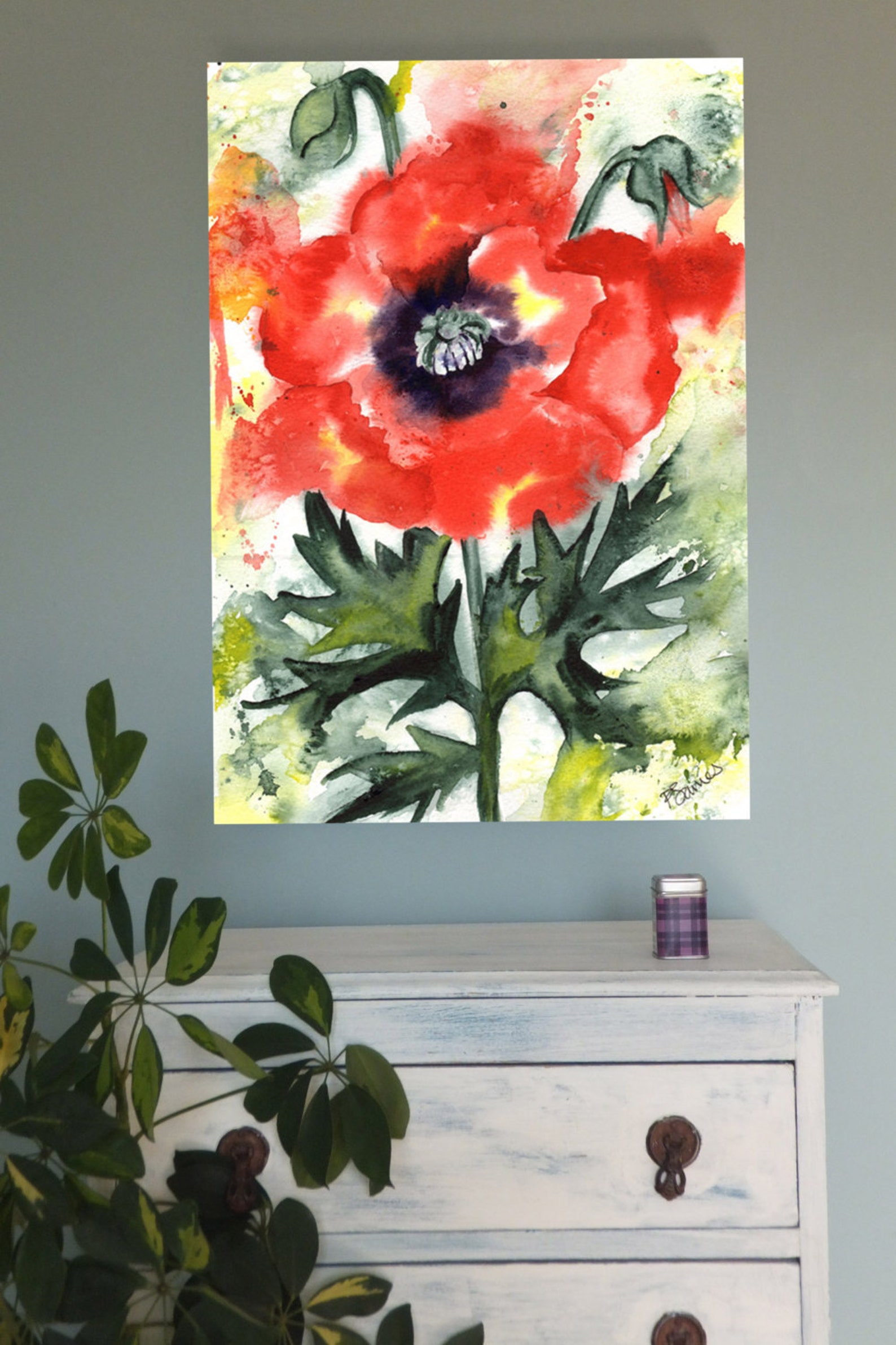 POPPY SPLASH Art Canvas Print of Original Watercolour Painting Poppies ...