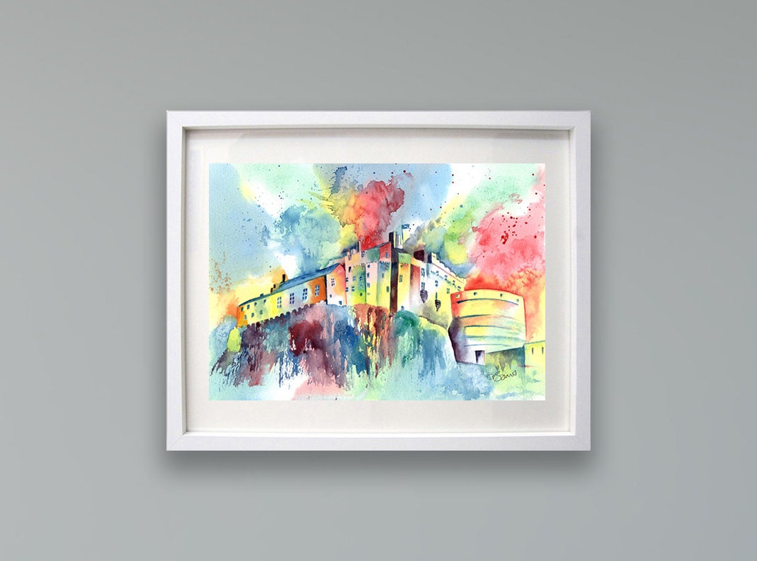EDINBURGH CASTLE Scotland Art Print of Original Watercolour Painting ...