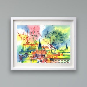 CITY OF EDINBURGH Scotland Art Print of Original Watercolour Painting ...