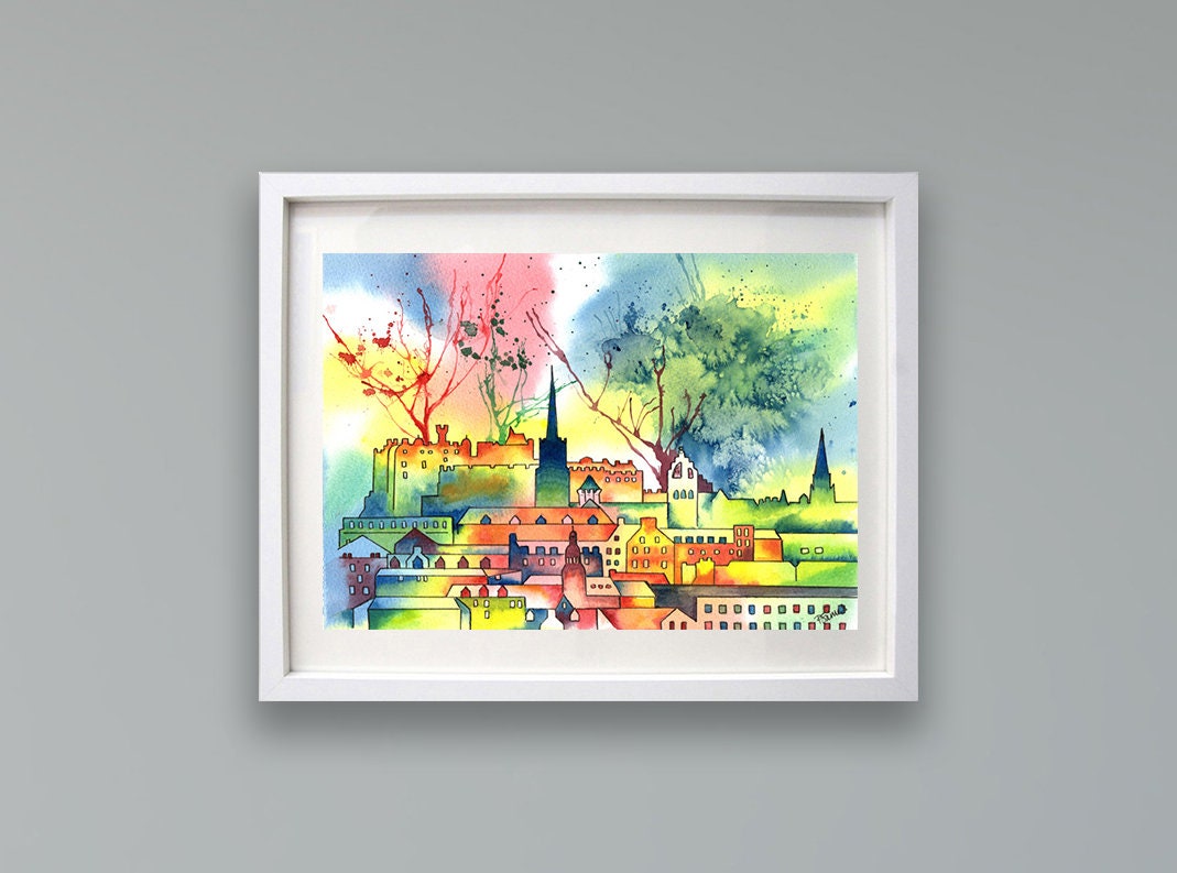 CITY OF EDINBURGH Scotland Art Print of Original Watercolour - Etsy