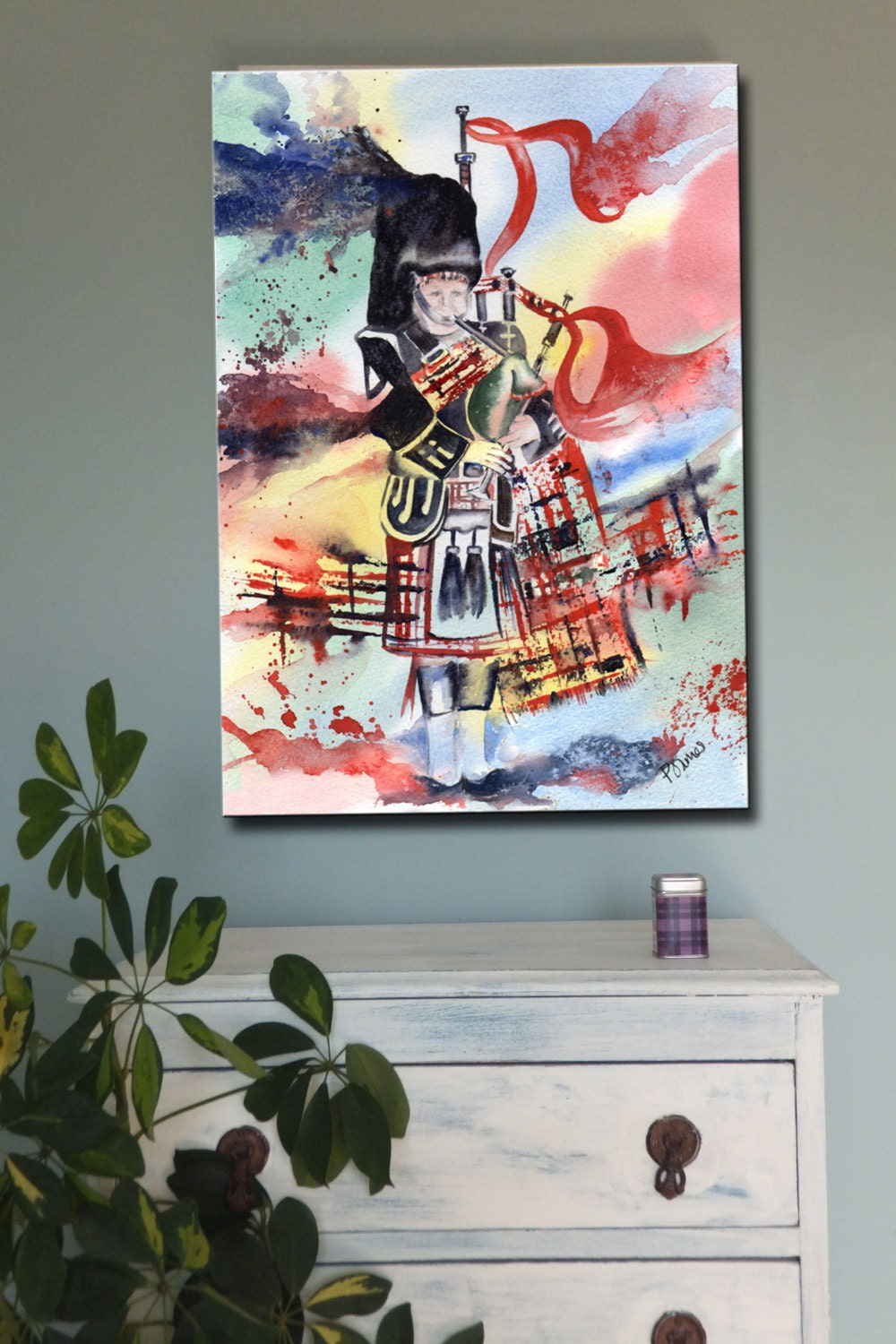 HIGHLAND PIPER Scotland Art Canvas Print of Original Watercolour ...