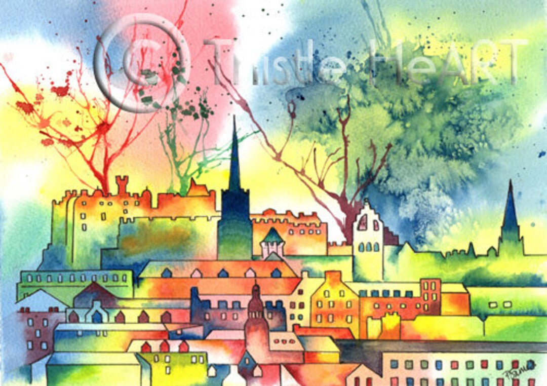 CITY OF EDINBURGH Scotland Art Print of Original Watercolour Painting ...