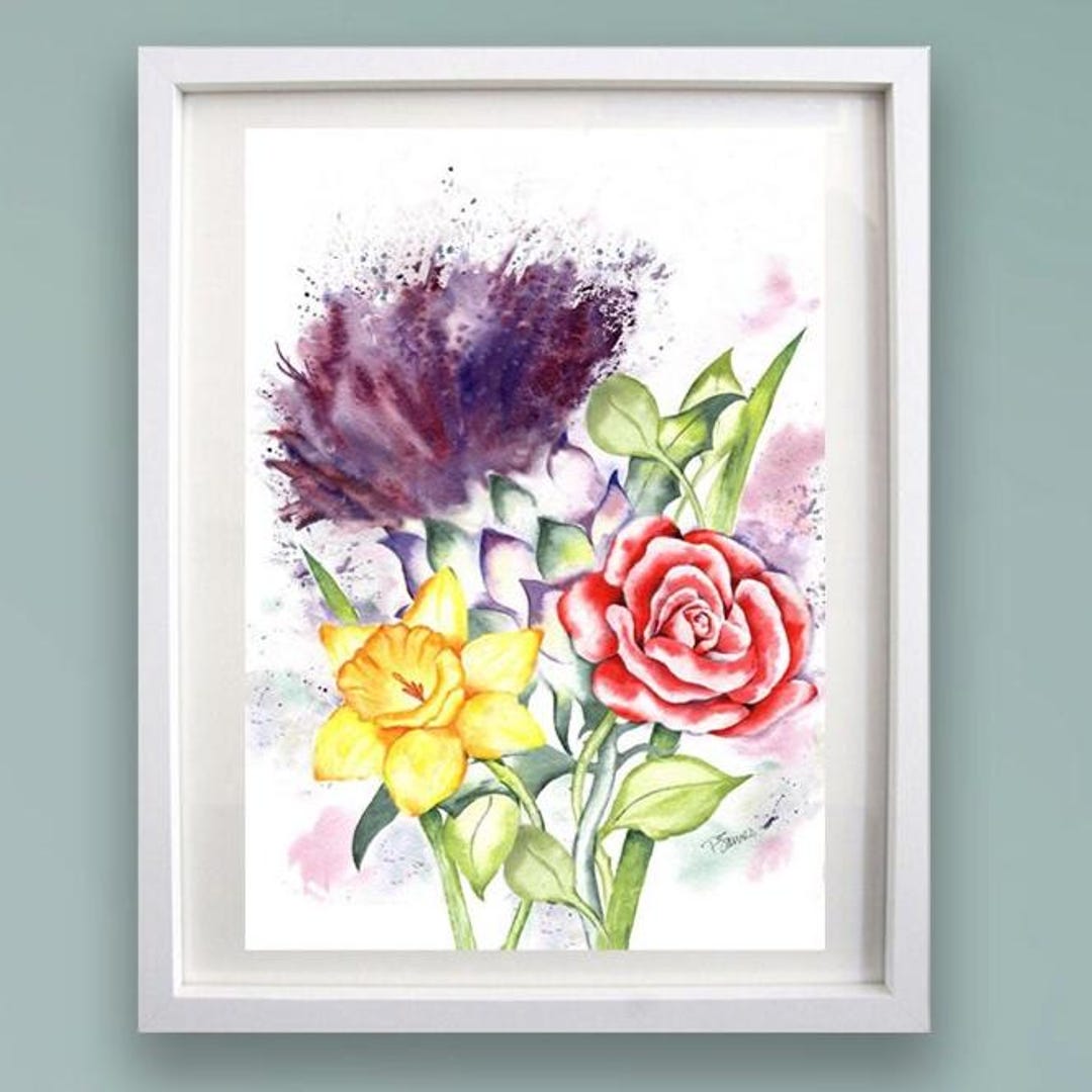 DISTEL, rote ROSE und NARZE A4 oder A3 Druck - Scotland, England ...