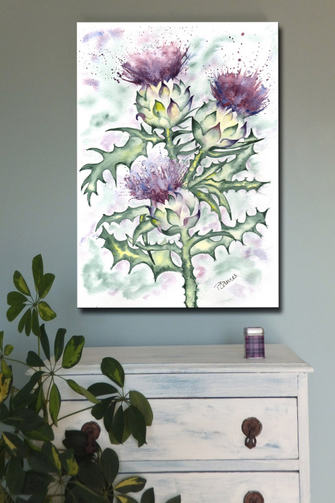 THREE SCOTTISH THISTLES Scotland Art Print of Original Watercolour ...