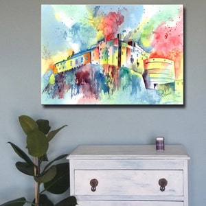 EDINBURGH CASTLE Scotland Art Canvas Print of Original Watercolour ...