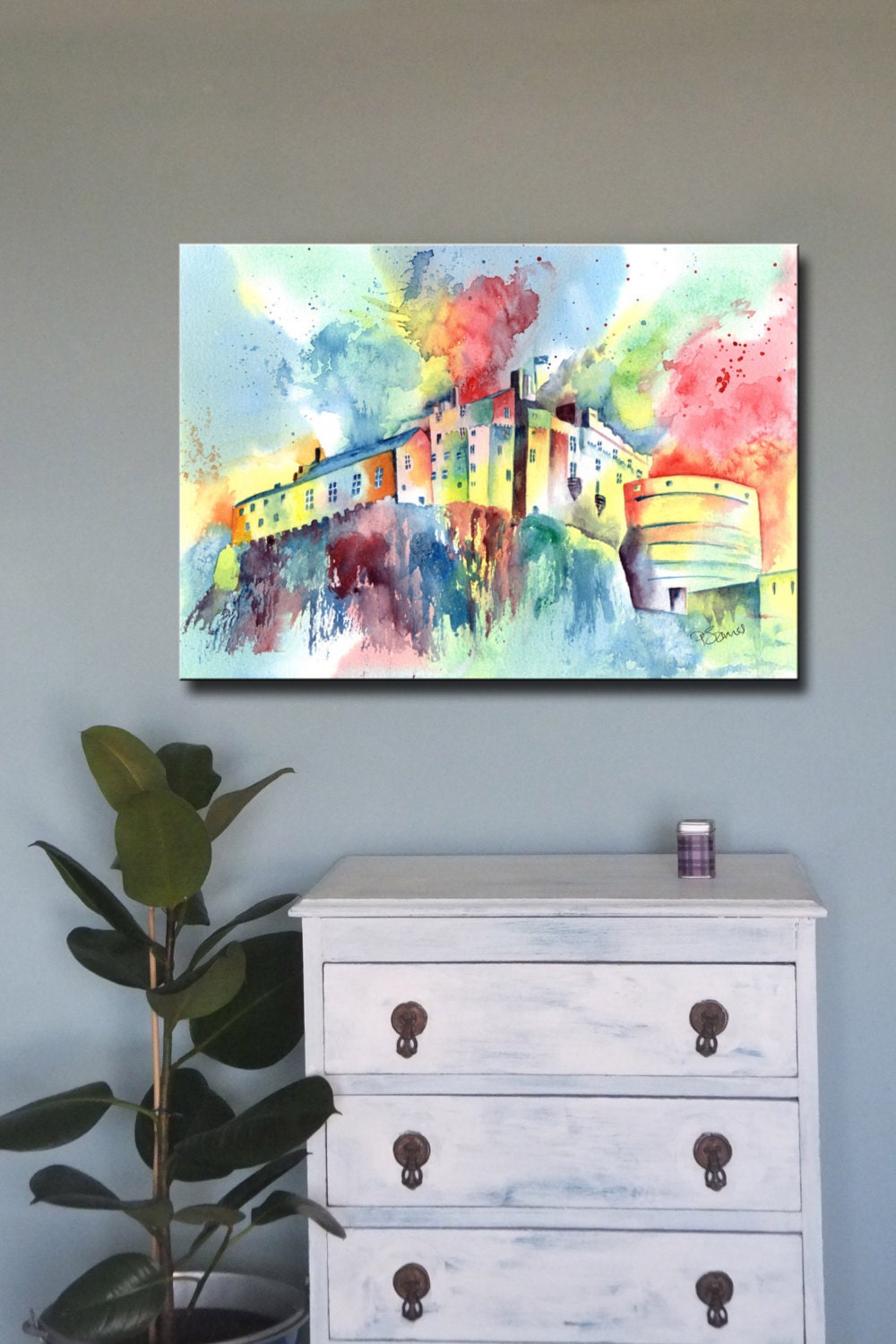 EDINBURGH CASTLE Scotland Art Canvas Print of Original Watercolour ...