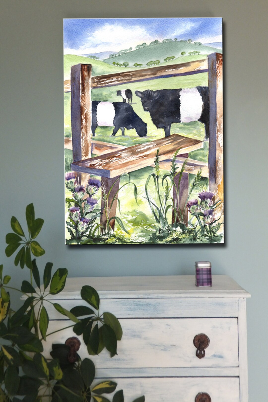 BELTED GALLOWAY STILE Scotland Art Canvas Print of Original Watercolour ...