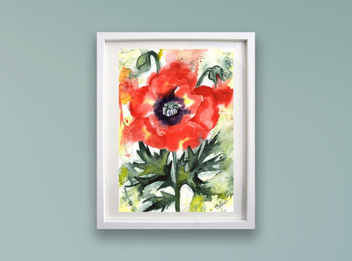 POPPY SPLASH Art Print of Original Watercolour Painting - Etsy