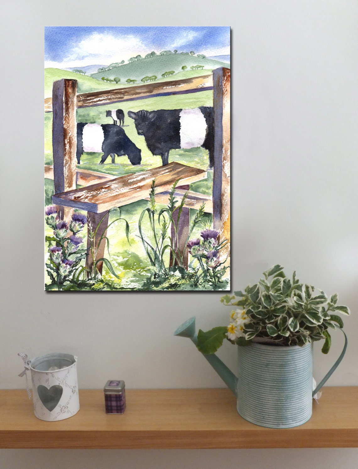 BELTED GALLOWAY STILE Scotland Art Canvas Print of Original Watercolour ...