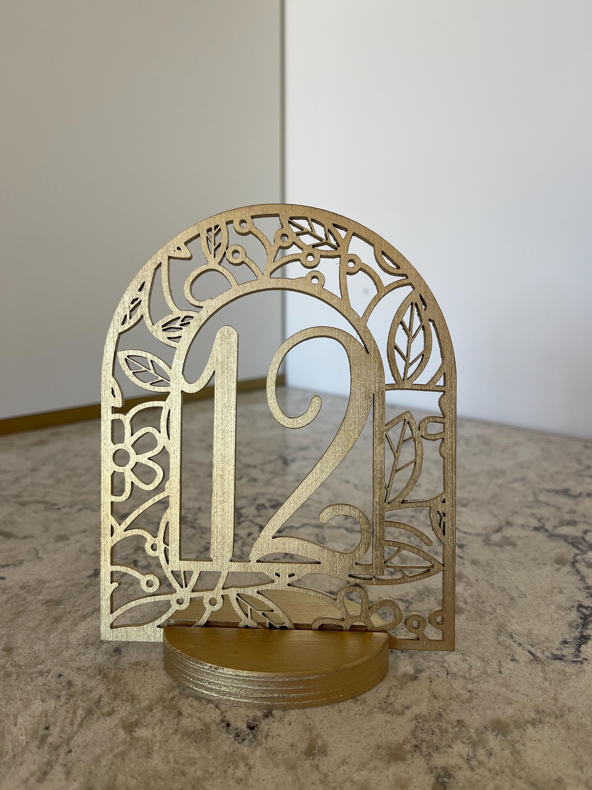 Floral Gold Wedding Table Numbers, Modern Metallic Gold Wedding Table ...