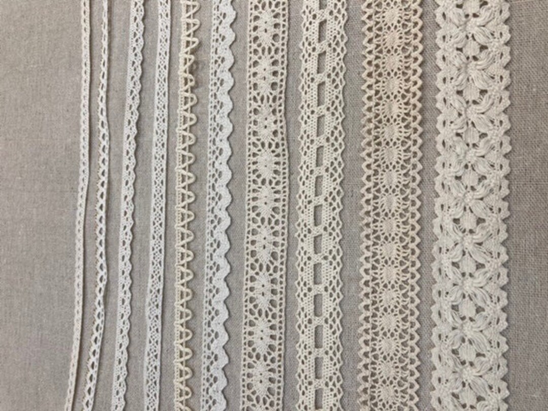 10 X 1 Meter Pieces Cream Cotton Lace Trim. Assorted Designs Top ...
