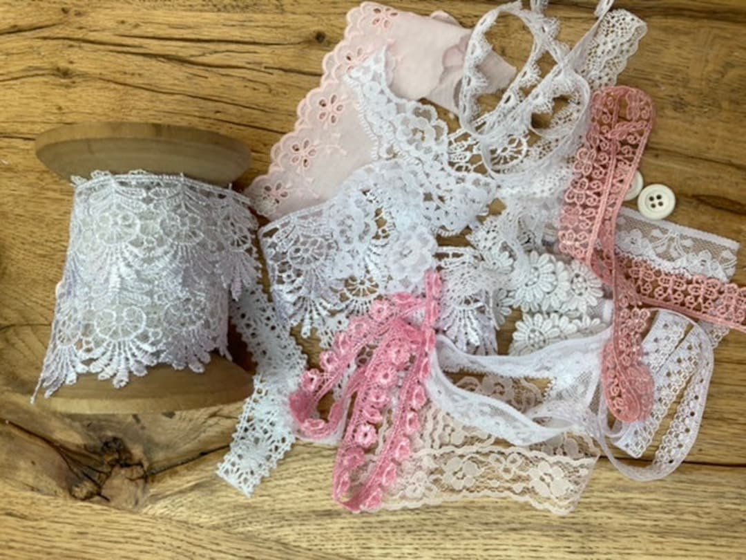 14 Pieces Beautiful Lace Scrap/ Junk Journal . Pink White Mix Lace ...
