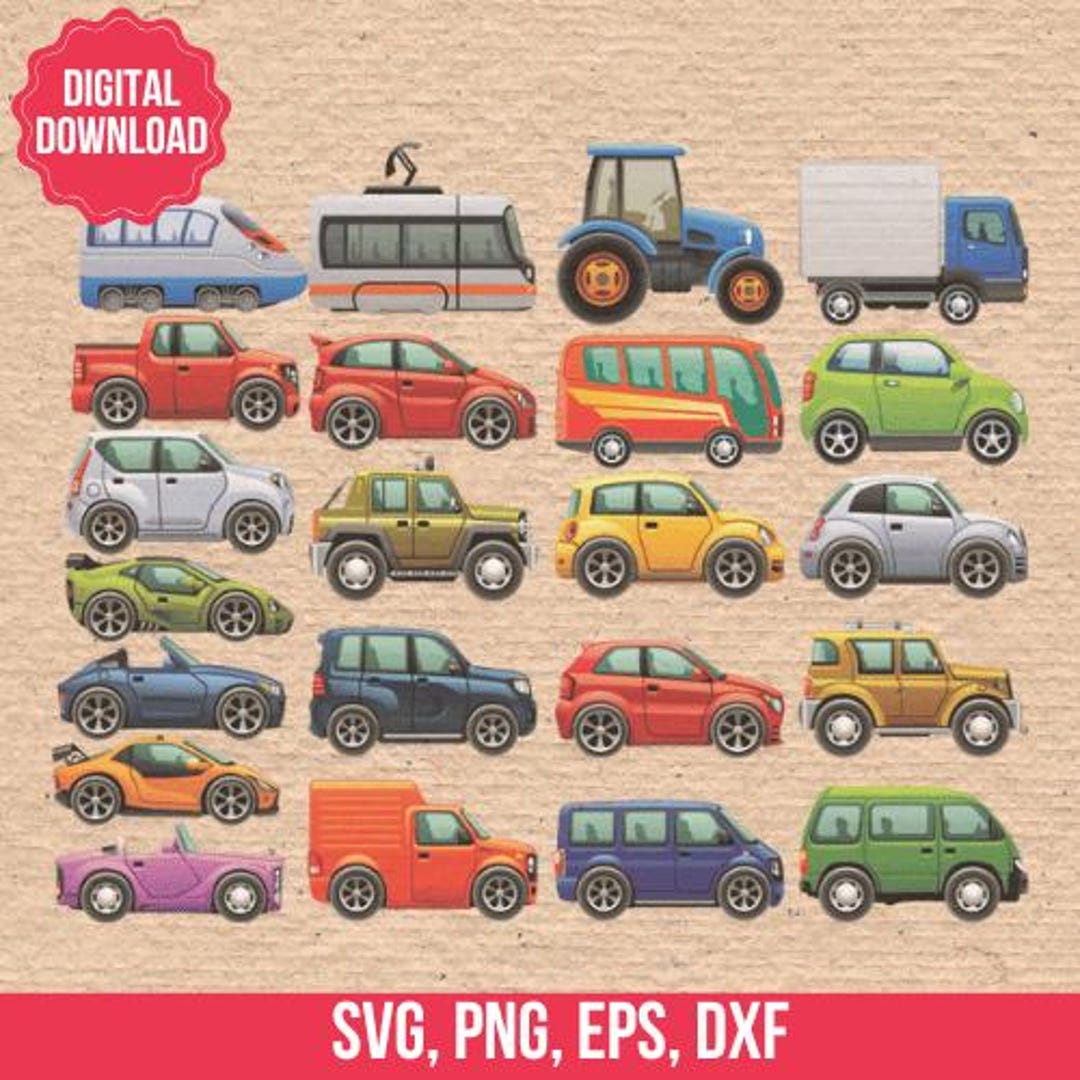 Colourful Cartoon Vehicles Transportation Clipart in 300 PPI PNG ...