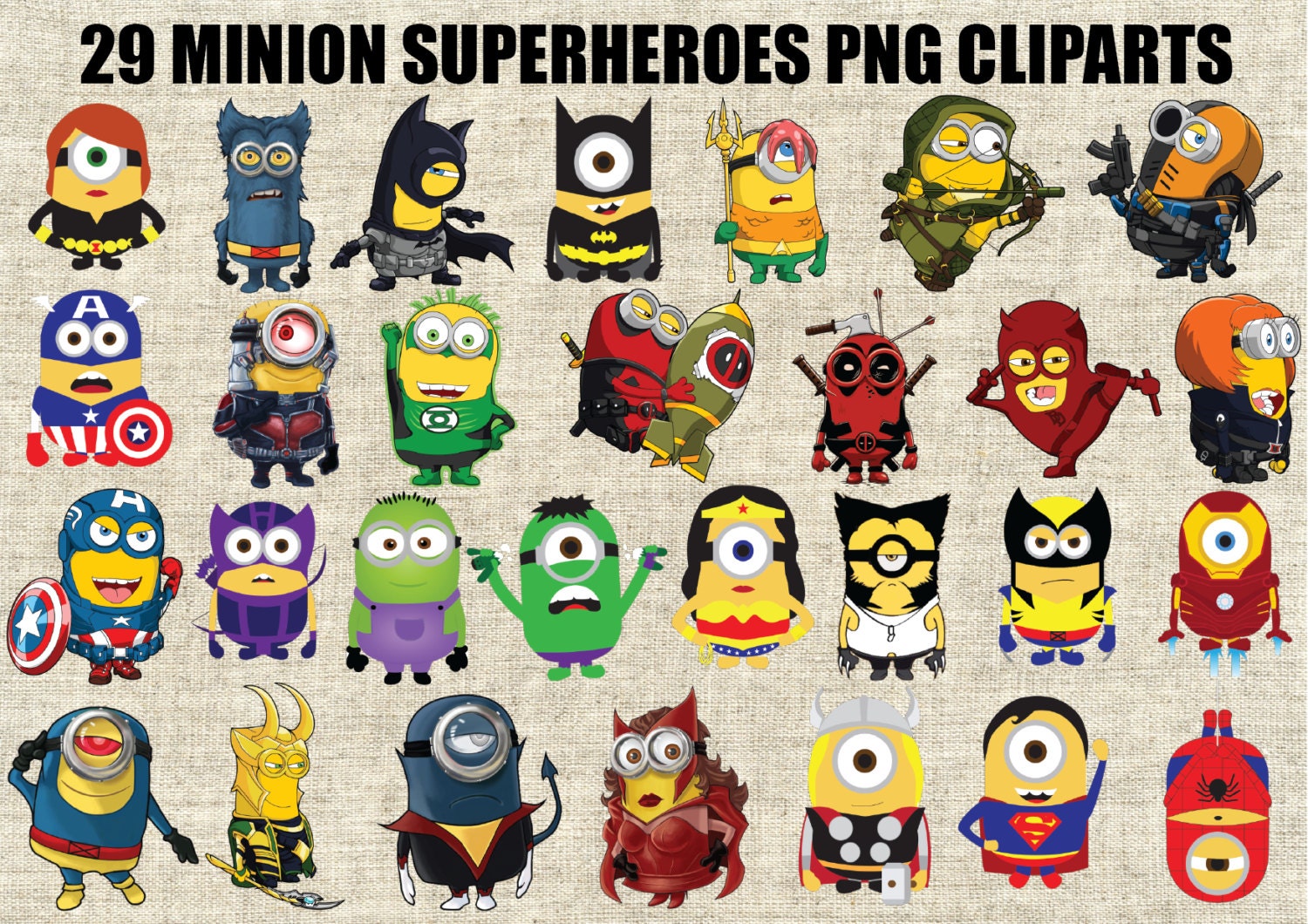 Minion Superheroes Comic Characters 29 Images in 300 PPI PNG | Etsy