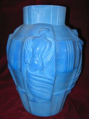 Czech Art Glass SCHLEVOGT Ingrid DECO Vase Lapis Marble Glass ...
