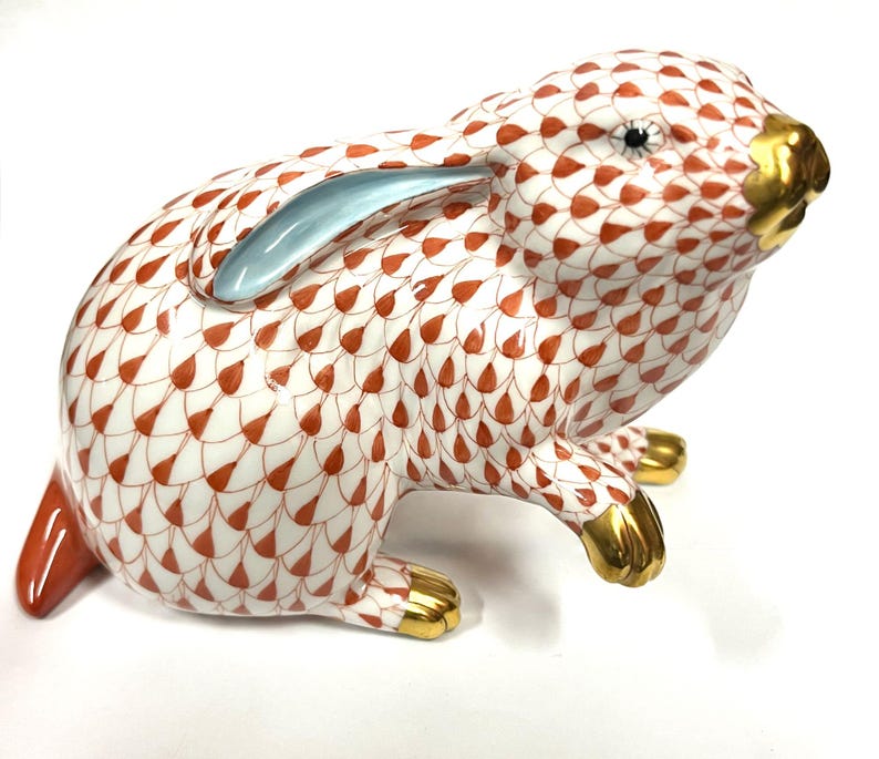 Herend Rabbit. Hand Painted Orange/ Rust Fishnet. 5" - Etsy