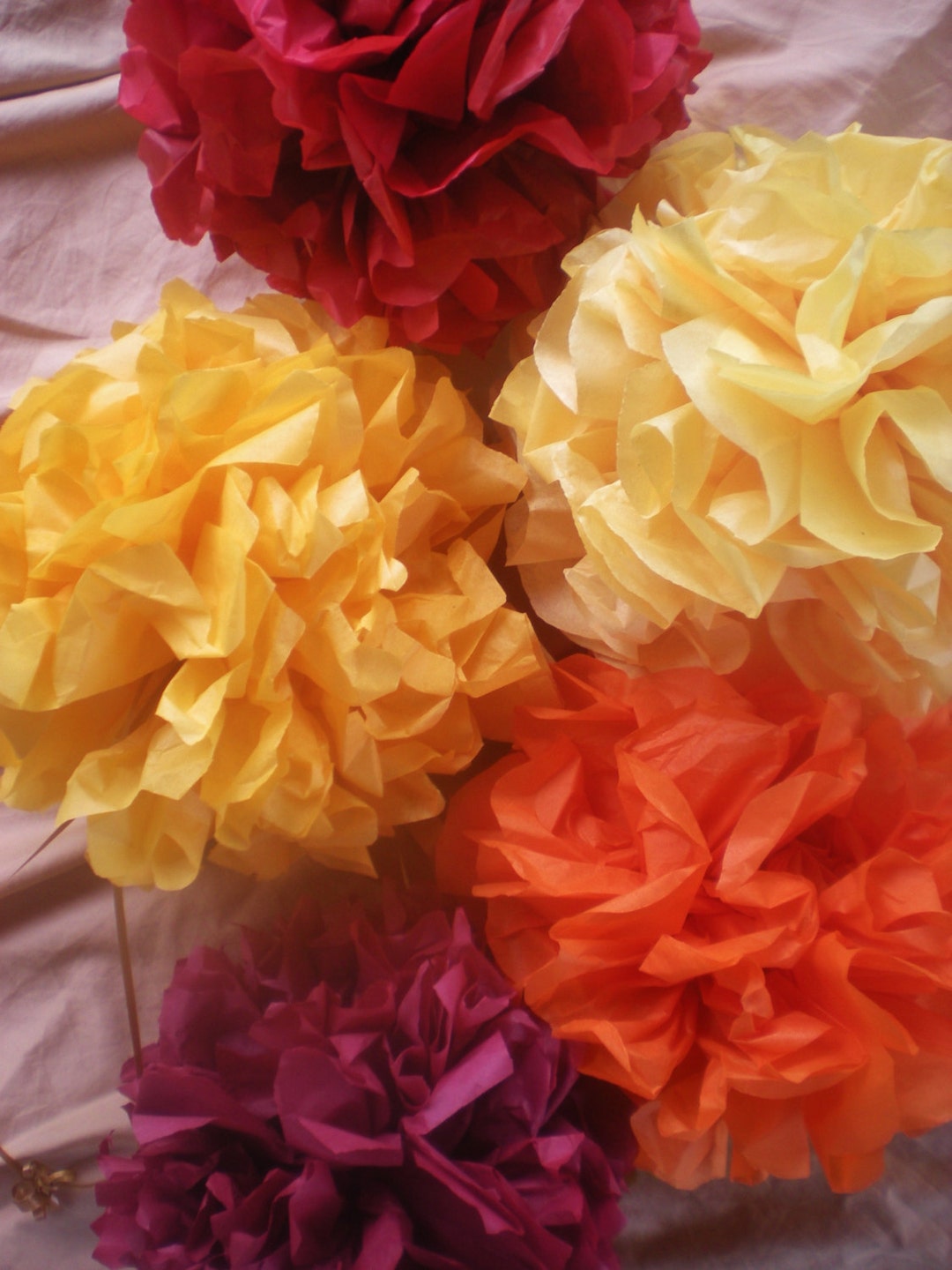 Fall Pom Poms Autumn Party Halloween or Thanksgiving Red Light Yellow ...