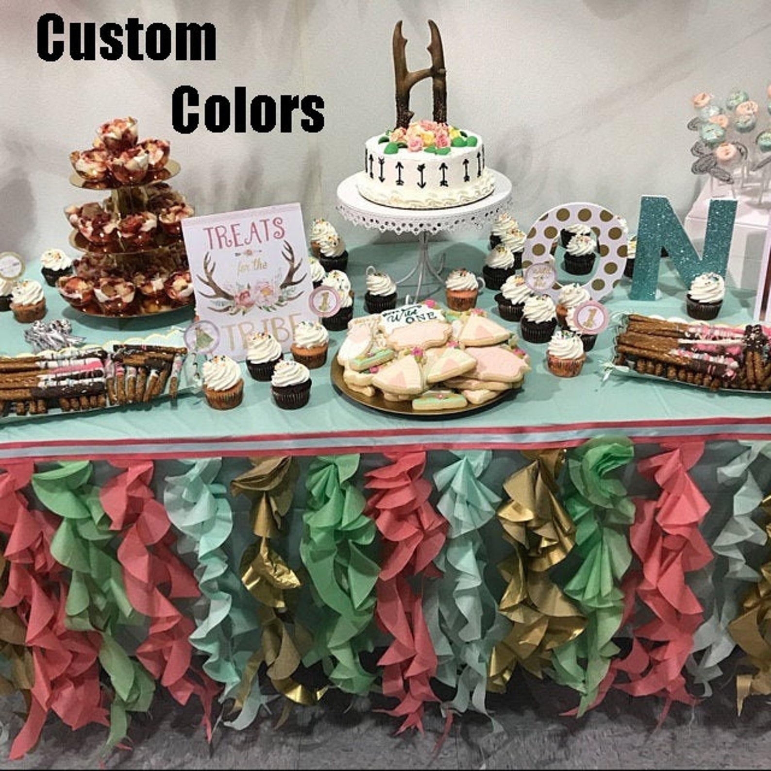 Ruffle Table Skirt / Donut Party Decorations / Curly Willow Table Skirt ...