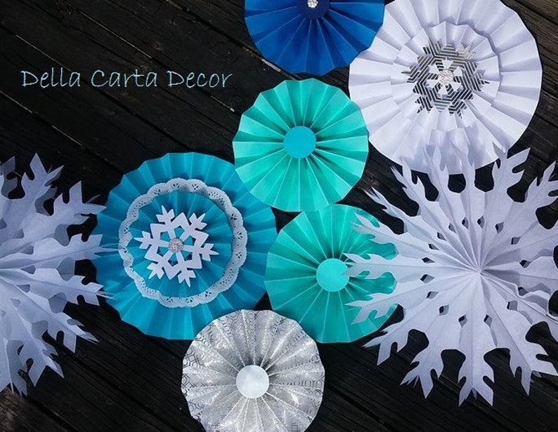 Snowflake backdrop paper fans and snowflake fans with bling | Etsy