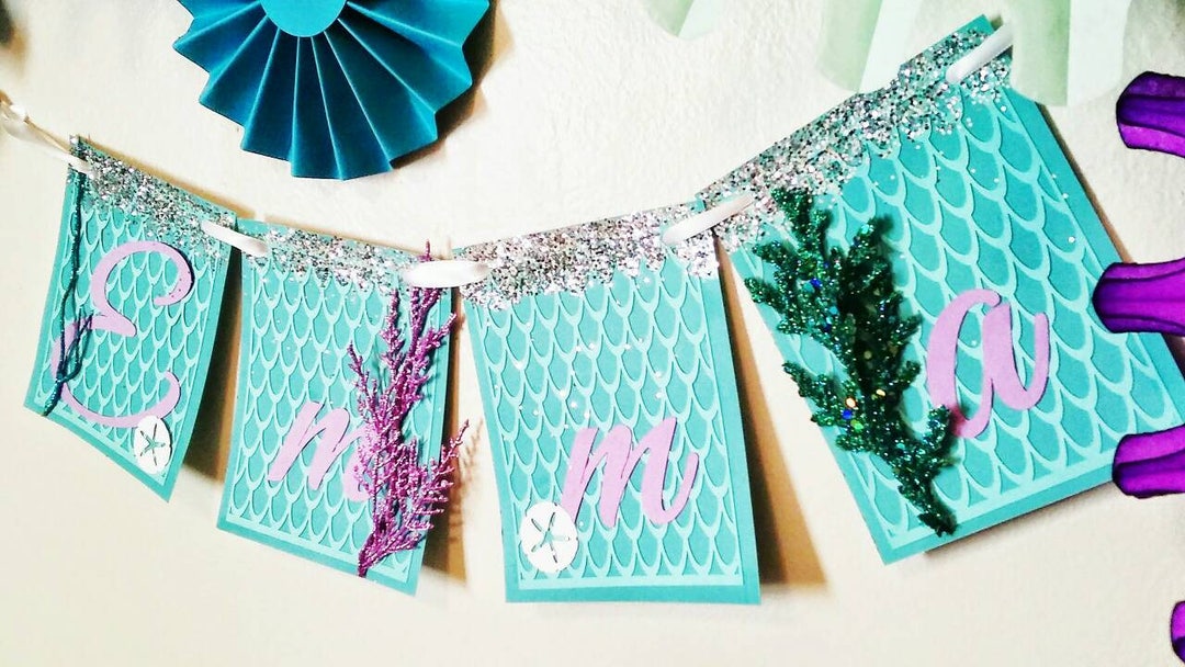 Under the Sea Banner With Custom Name Purple Aqua Silver Glitter ...