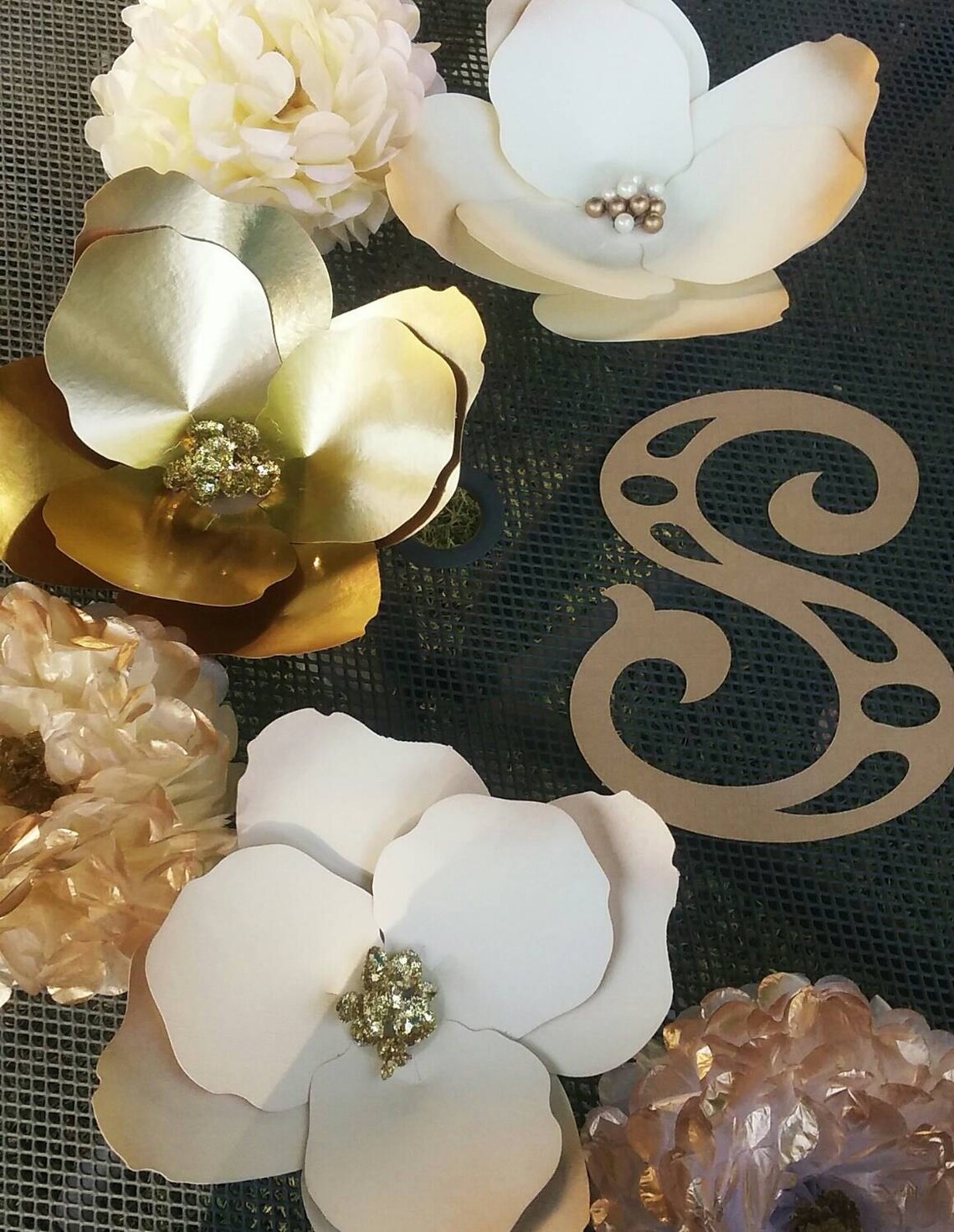 XL paper flowers gold cream neutral colors perfect for a photo | Etsy