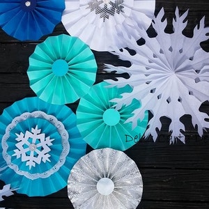Snowflake backdrop paper fans and snowflake fans with bling | Etsy