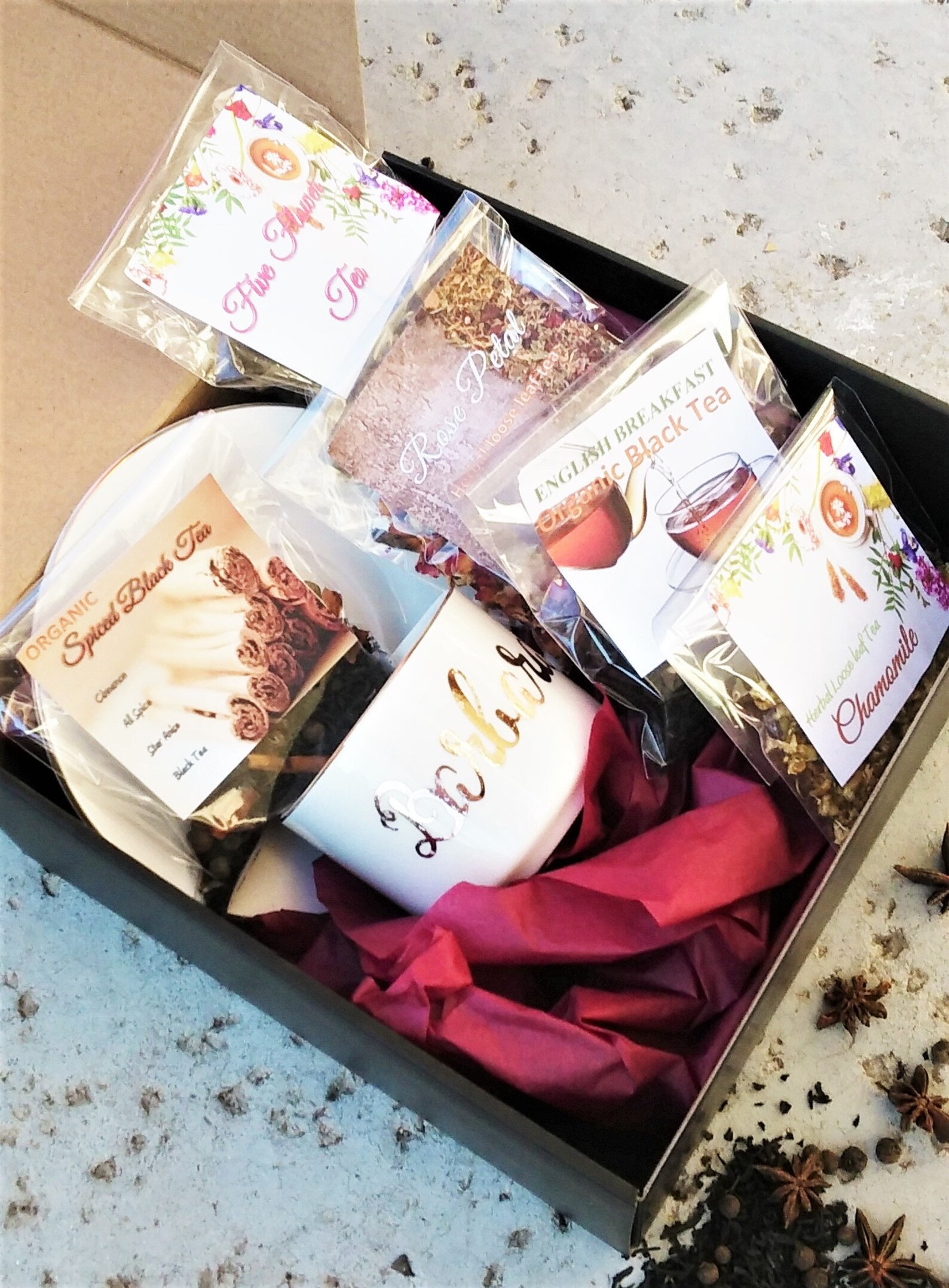 Tea Gift Set Personalized Tea Cup and Saucer Tea Sampler - Etsy