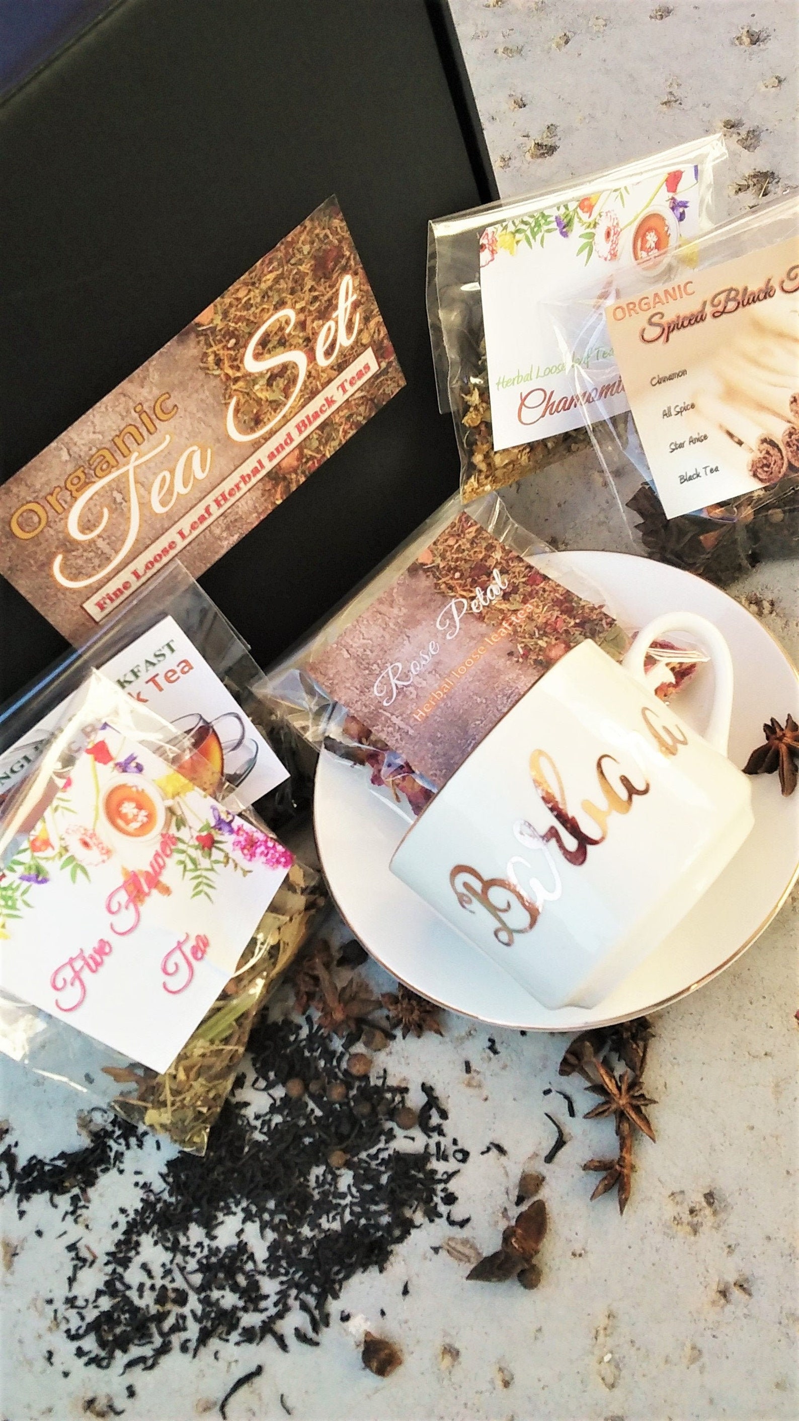Tea Gift Set Personalized Tea Cup and Saucer Tea Sampler - Etsy
