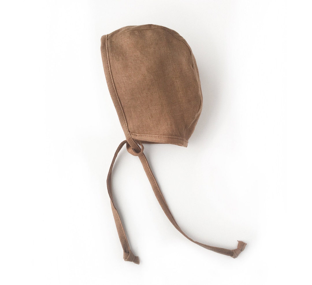 Acorn Brown Linen and Cotton Baby Bonnet Handmade Bonnets Spring and ...