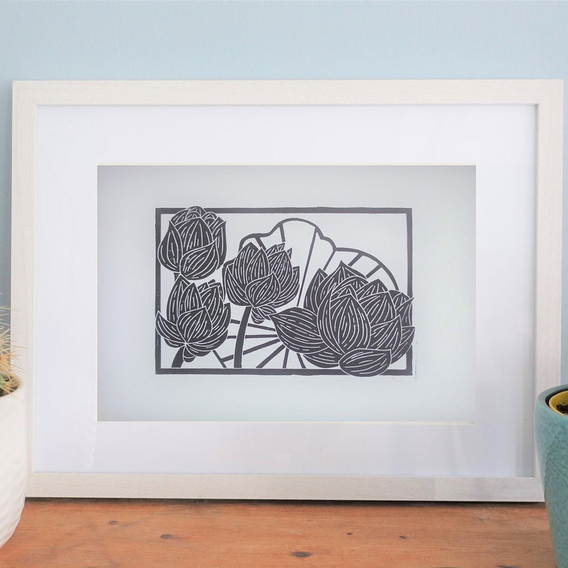Lotus Linocut - Etsy