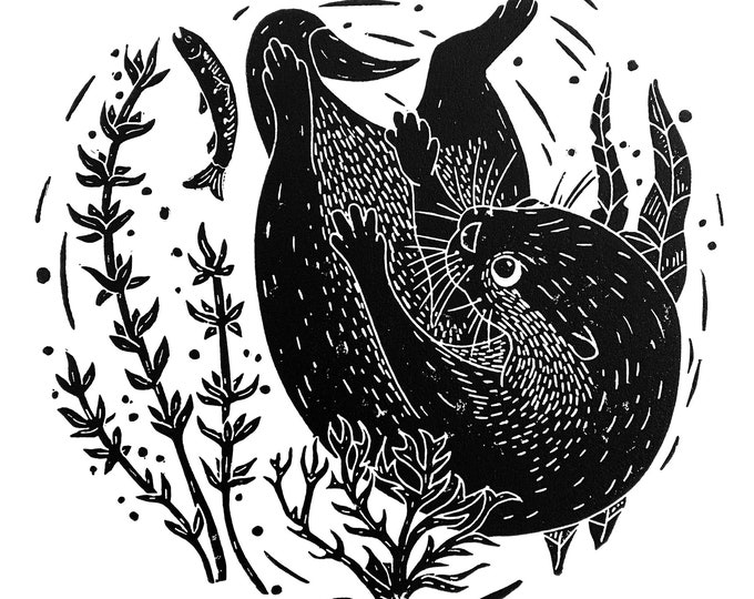 Olive the Otter Original Linoprint - Etsy