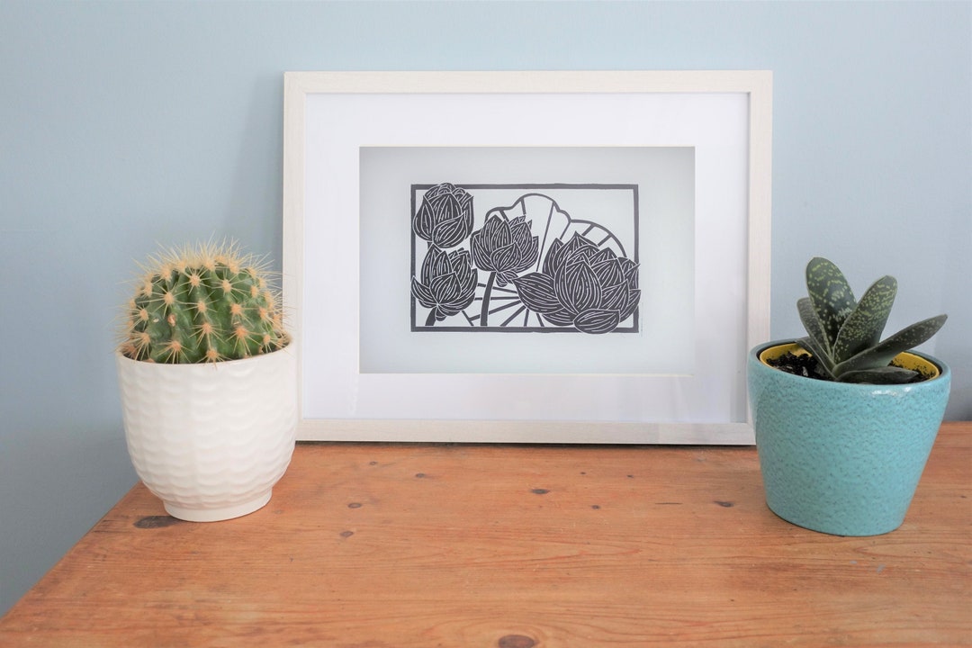 Lotus Flower Linocut Print - Etsy