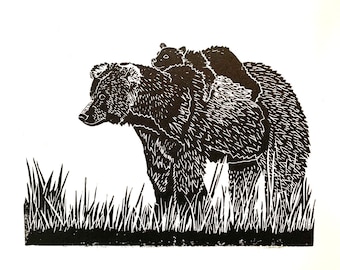 Linocut Bear - Etsy