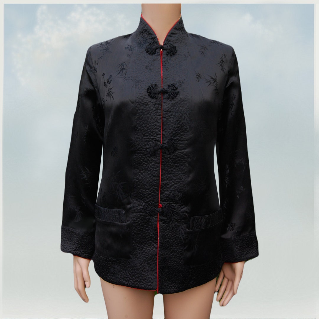 Vintage Manderin Jacket Red Black Reversible Oriental Silky Jacket ...