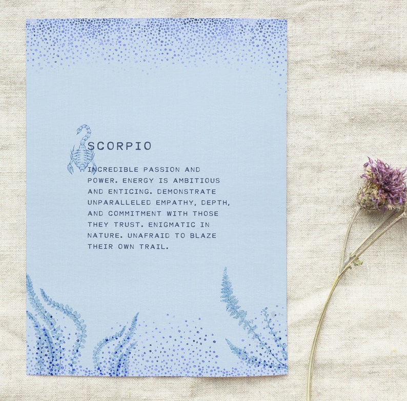 Scorpio zodiac print horoscope art gift idea astrology sign | Etsy