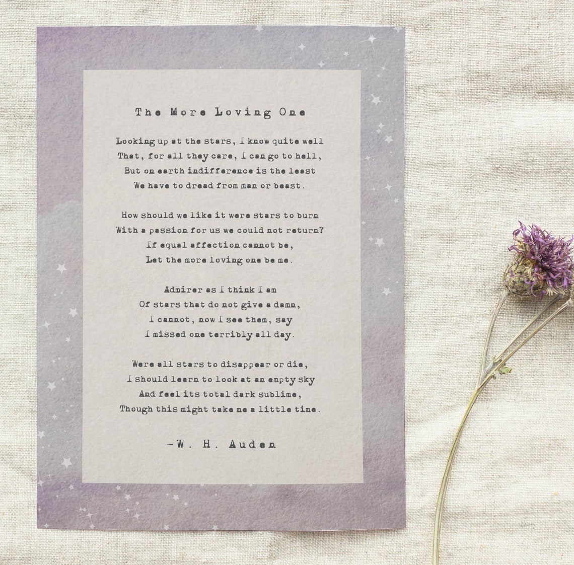 W. H. Auden Poem Print: the More Loving One, Love Poetry Art - Etsy