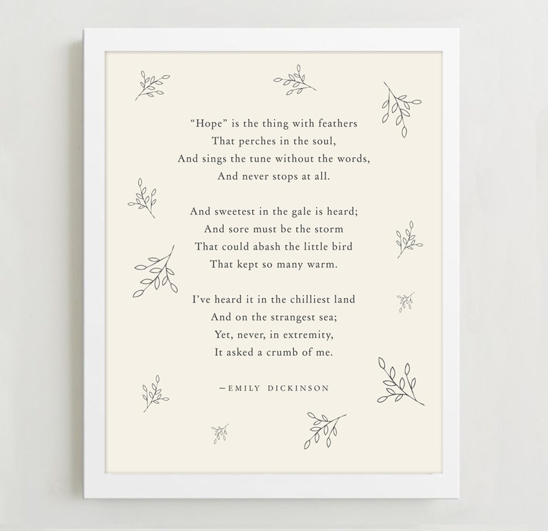Emily Dickinson Poem Print: Hope is the Thing With Feathers - Etsy
