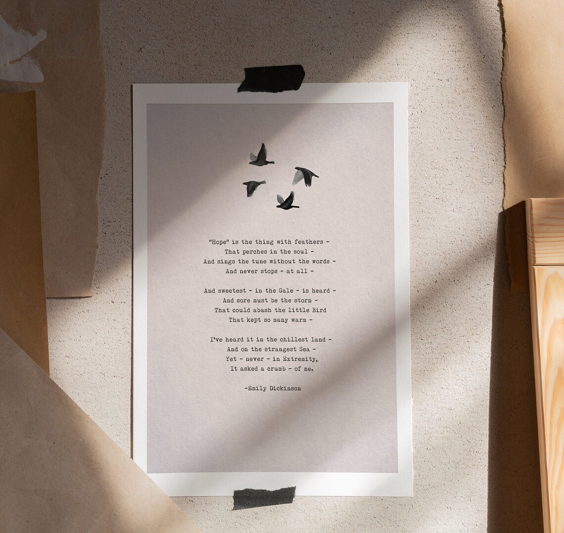 Emily Dickinson Hope is the Thing With Feathers Poetry Art - Etsy