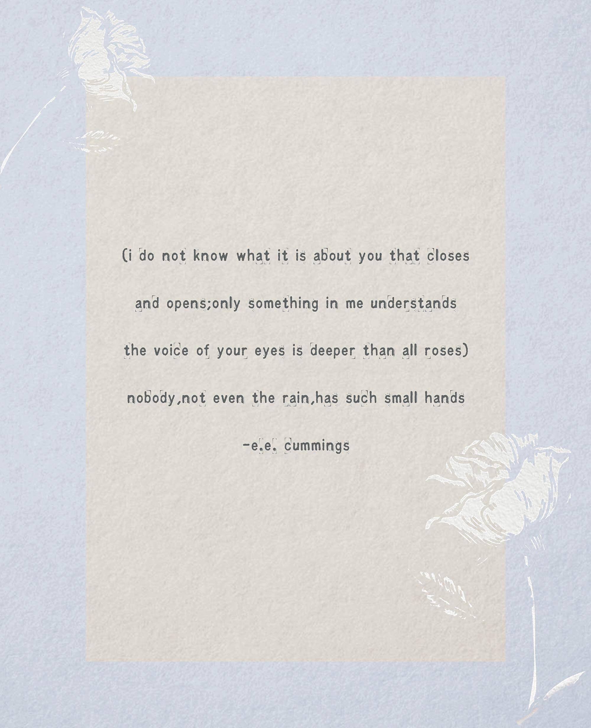 E.e. Cummings Love Poem Art Print 'the Voice of Your Eyes' - Etsy