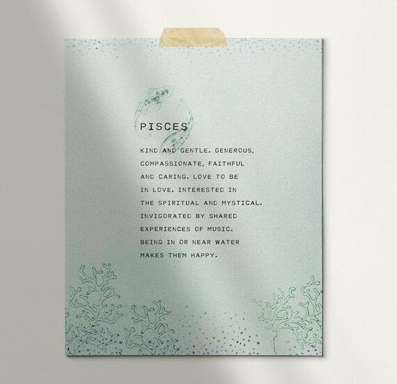 Pisces zodiac print birthday gift Pisces horoscope art gift | Etsy