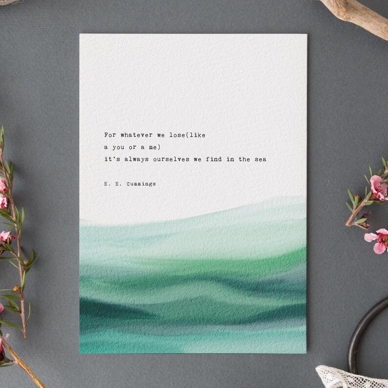 E.E. Cummings Poem Print, Watercolor Sea Art, Beach House Decor - Etsy