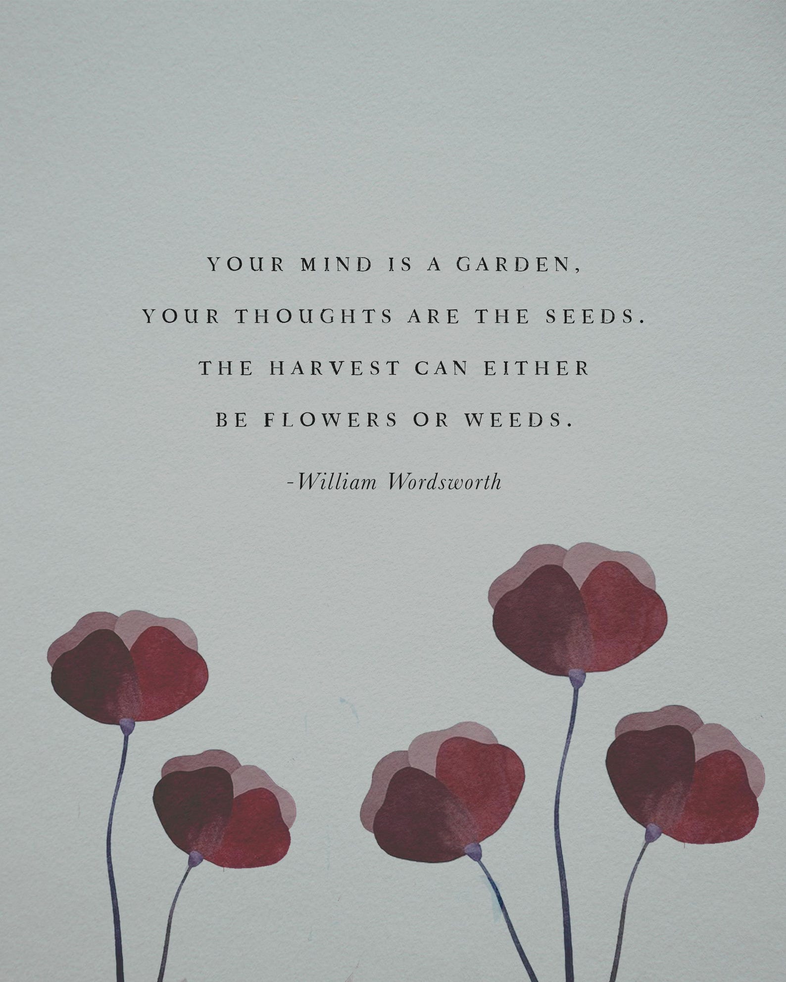 William Wordsworth Quote Print With Burgundy Flowers. Self Love - Etsy