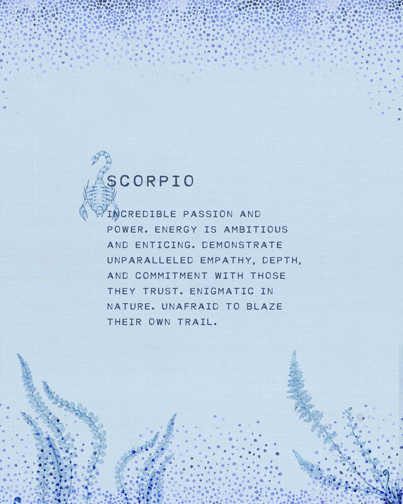 Scorpio zodiac print horoscope art gift idea astrology sign | Etsy