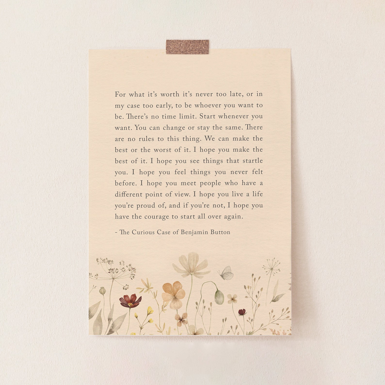 Benjamin Button Quote Print, Graduation Gift, Wildflower Art - Etsy